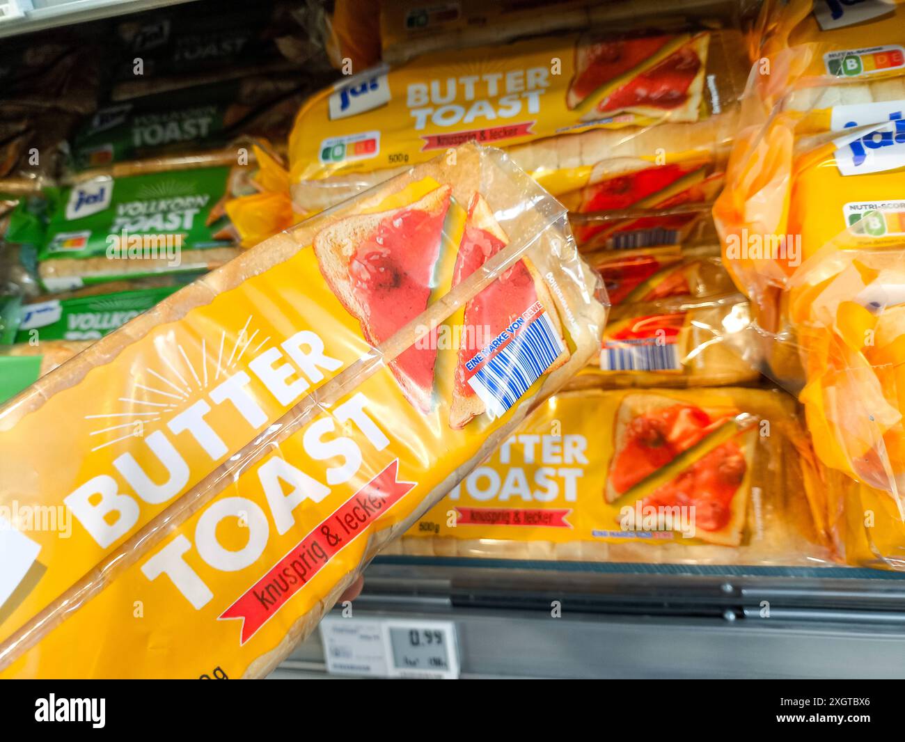 Bavaria, Germany - July 10, 2024: Butter toast from REWE s own brand ja ...