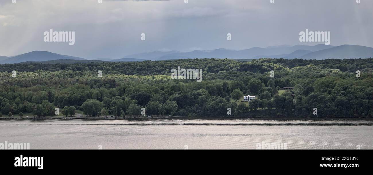 storm coming over catskill mountains with hudson river (view from ...