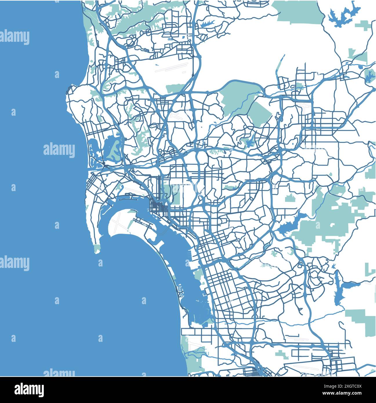 Map of San Diego in California in blue. Contains layered vector with ...