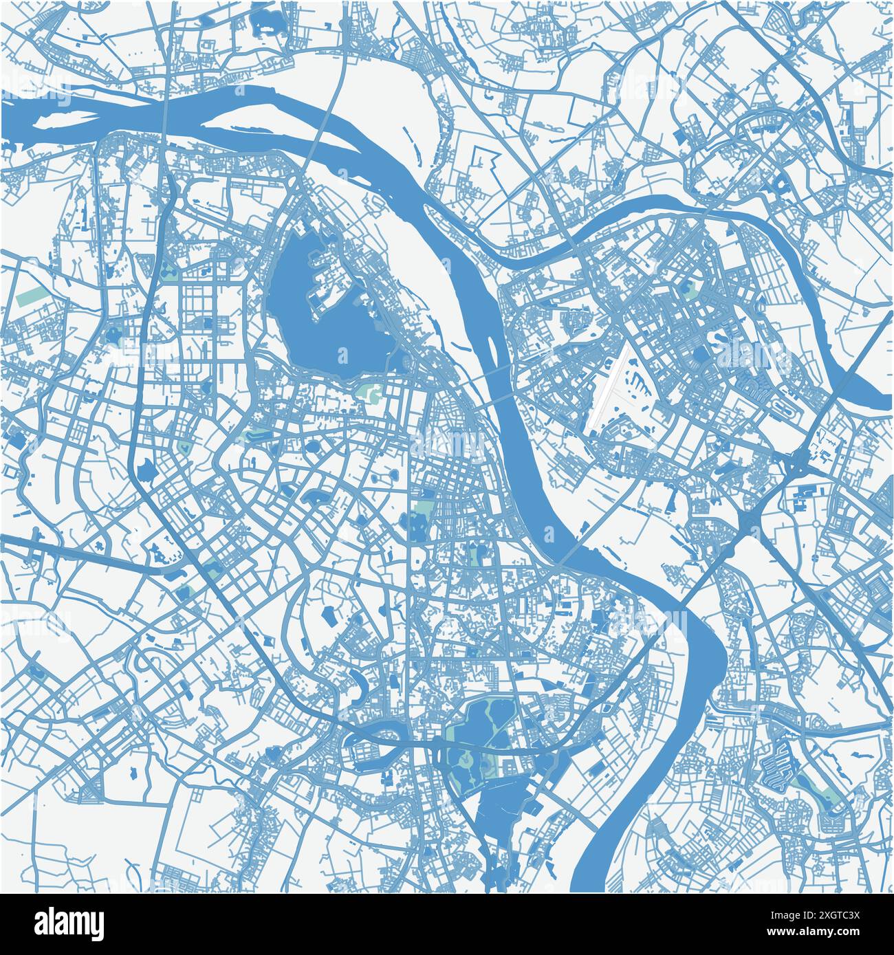 Map of Hanoi in Vietnam in blue. Contains layered vector with roads water, parks, etc Stock ...