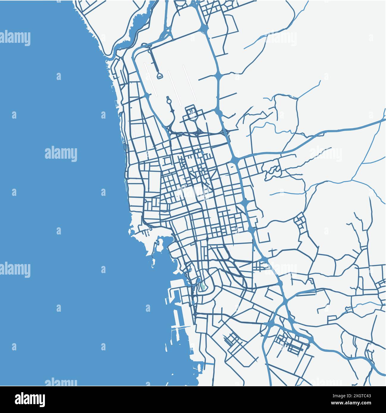 Map of Jeddah in Saudi Arabia in blue. Contains layered vector with ...