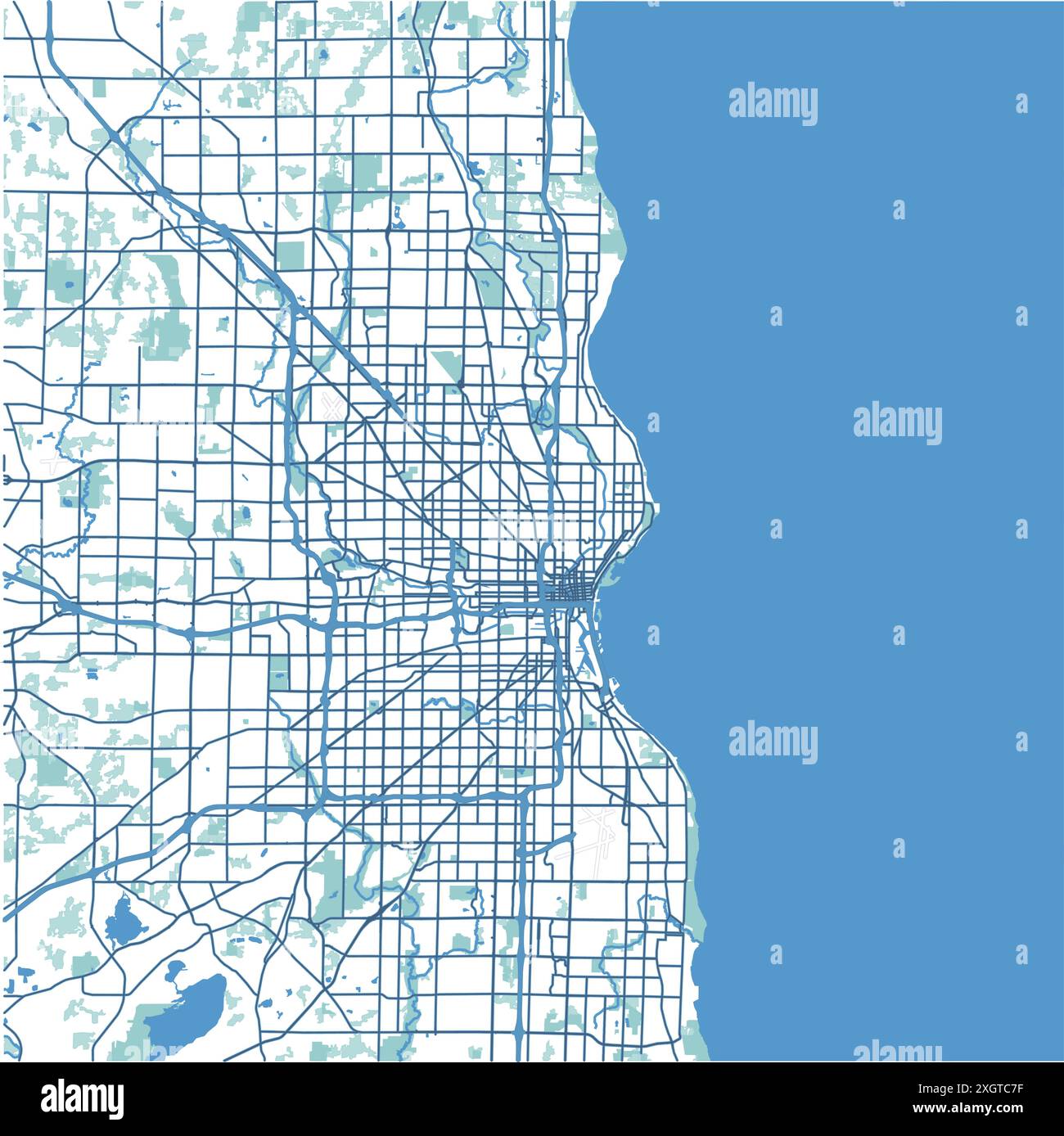 Map of Milwaukee in Wisconsin in blue. Contains layered vector with ...