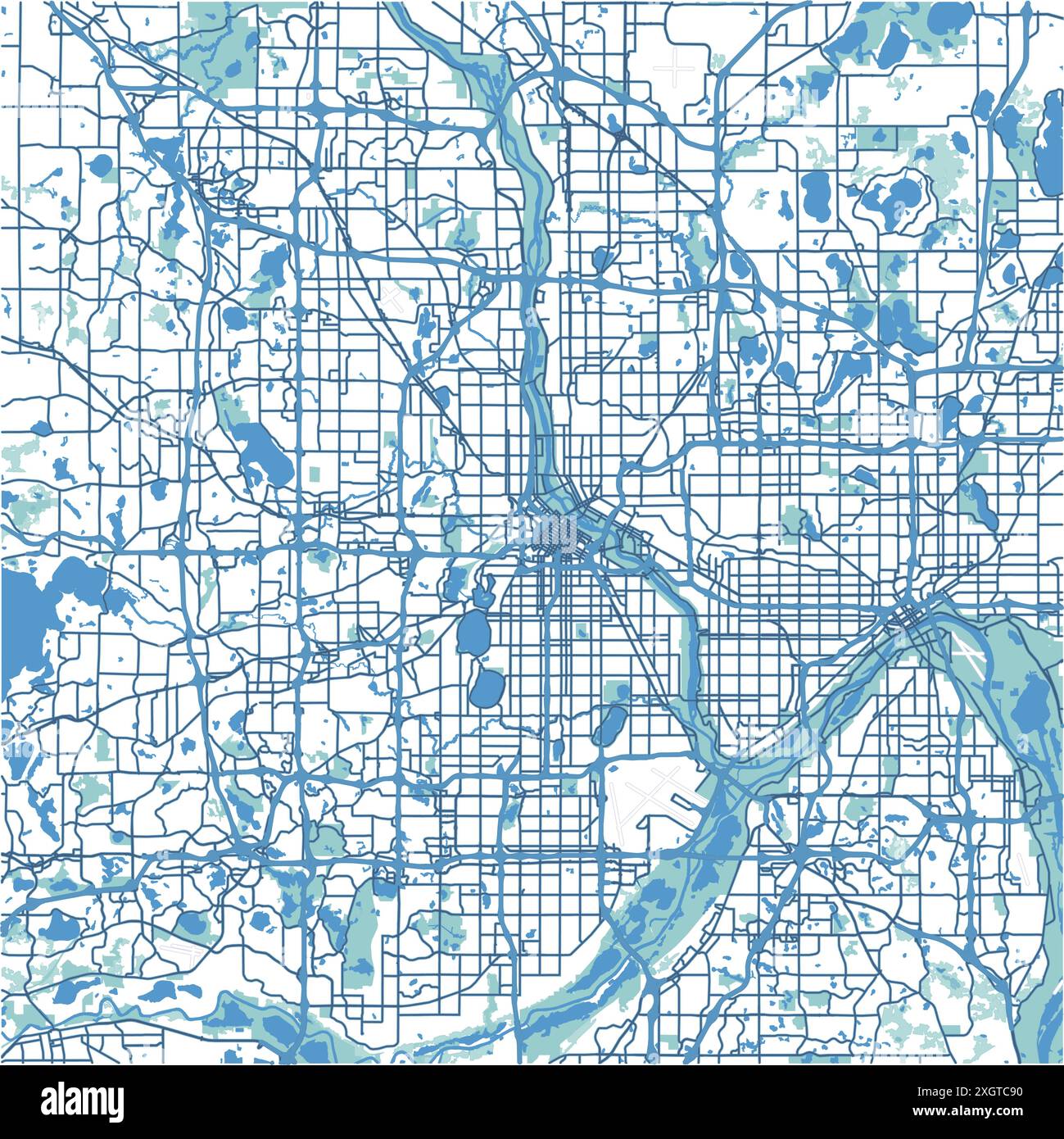 Map of Minneapolis in Minnesota in blue. Contains layered vector with ...