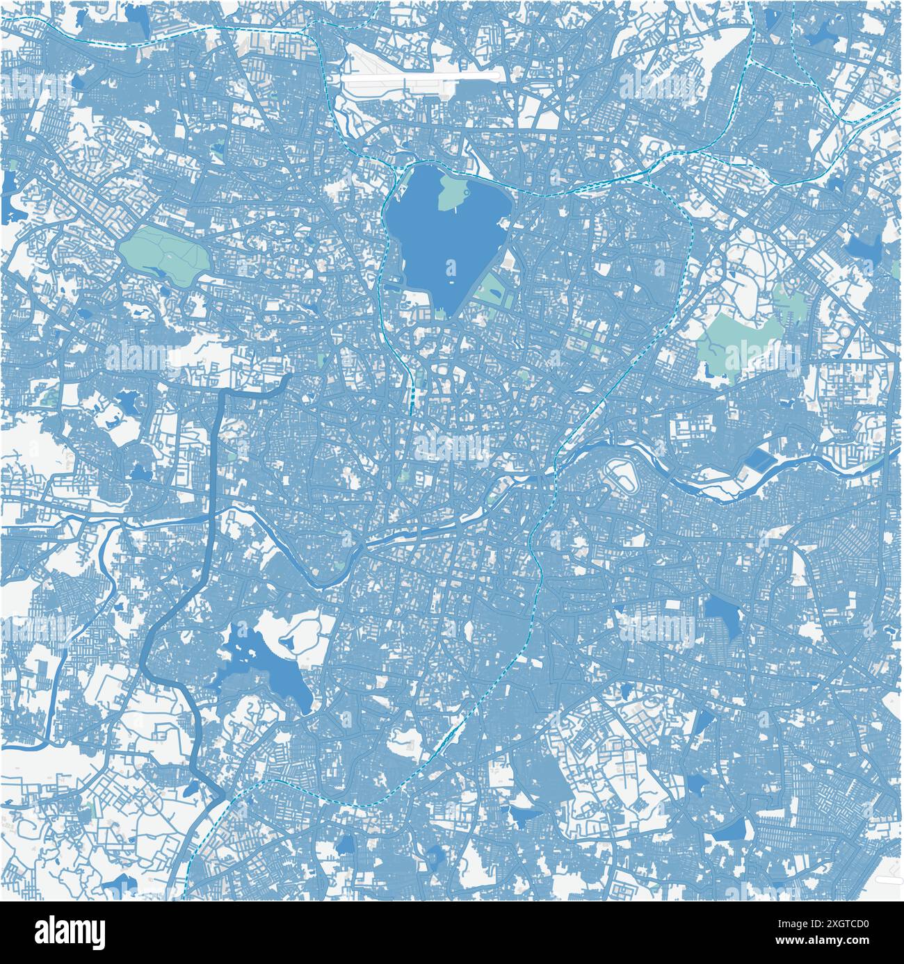 Map of Hyderabad in India in blue. Contains layered vector with roads ...