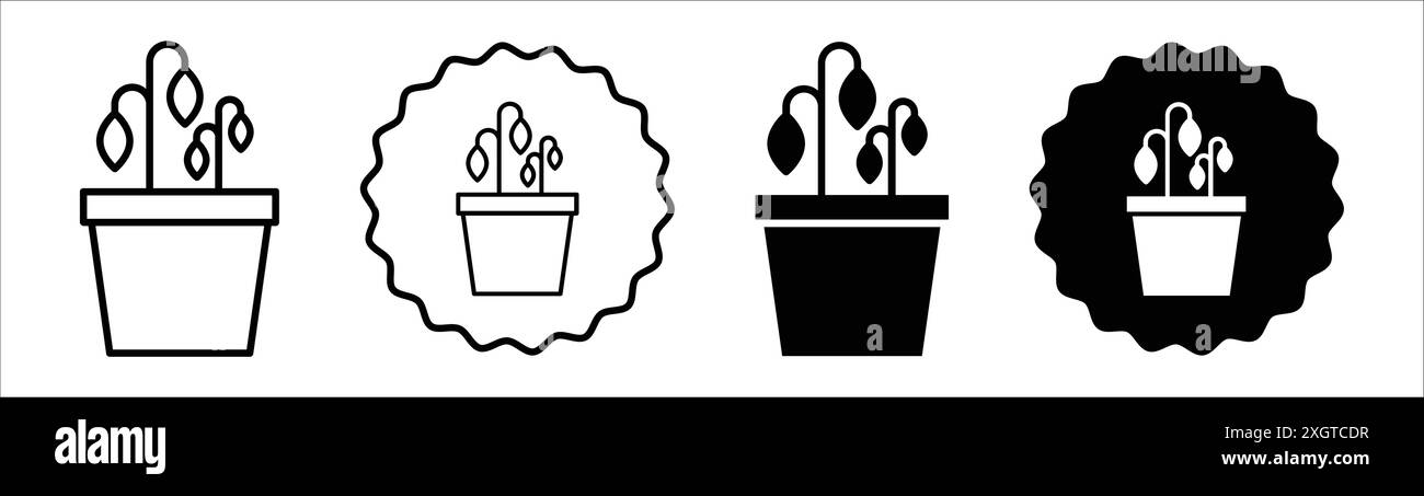 Withered plant icon logo sign vector outline in black and white color ...