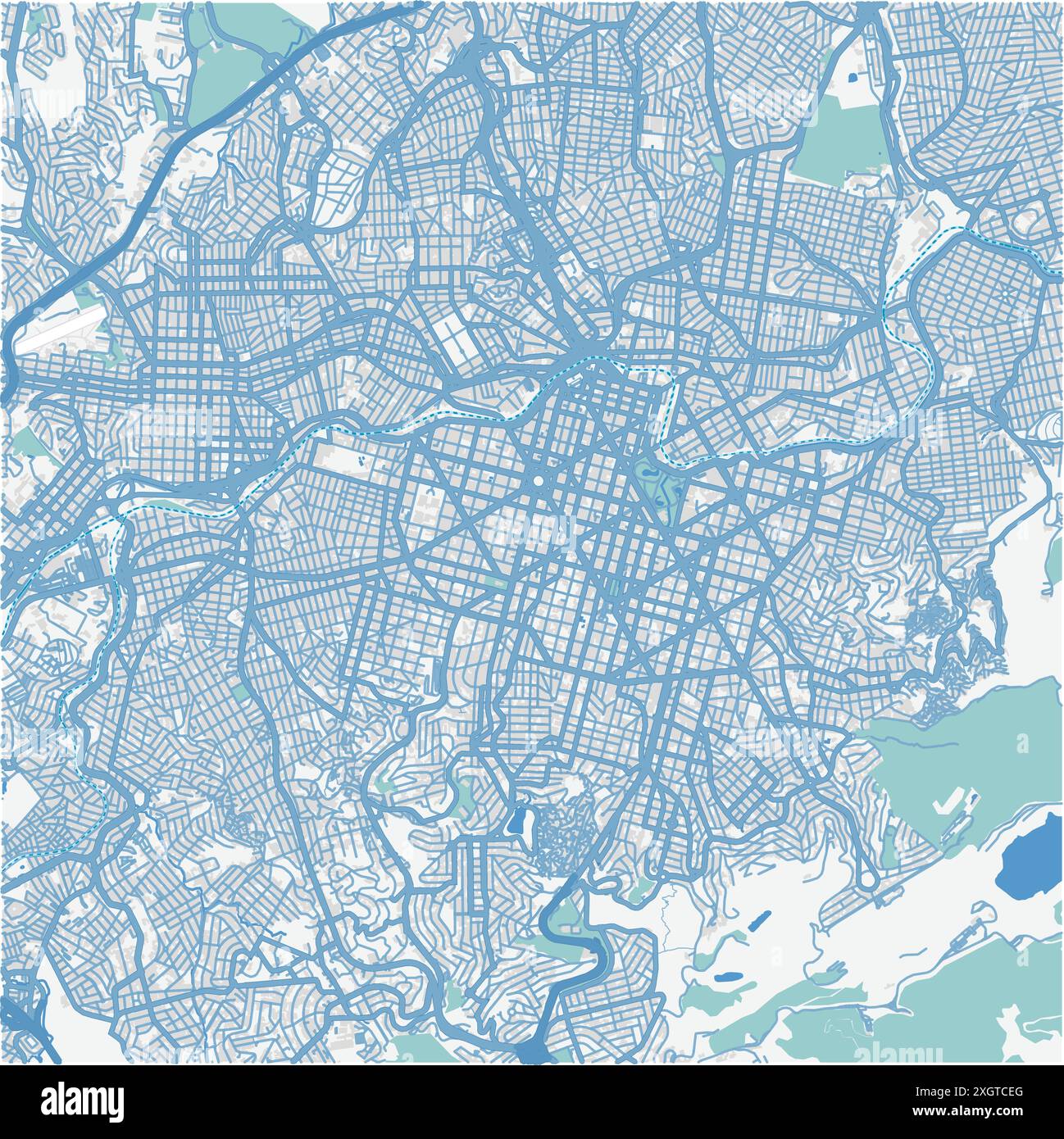 Map of Belo Horizonte in Brazil in blue. Contains layered vector with ...