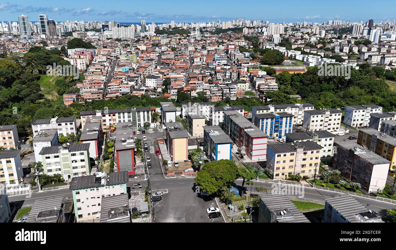 salvador, bahia, brazil - june 29, 2024: aerial view of houses in a ...
