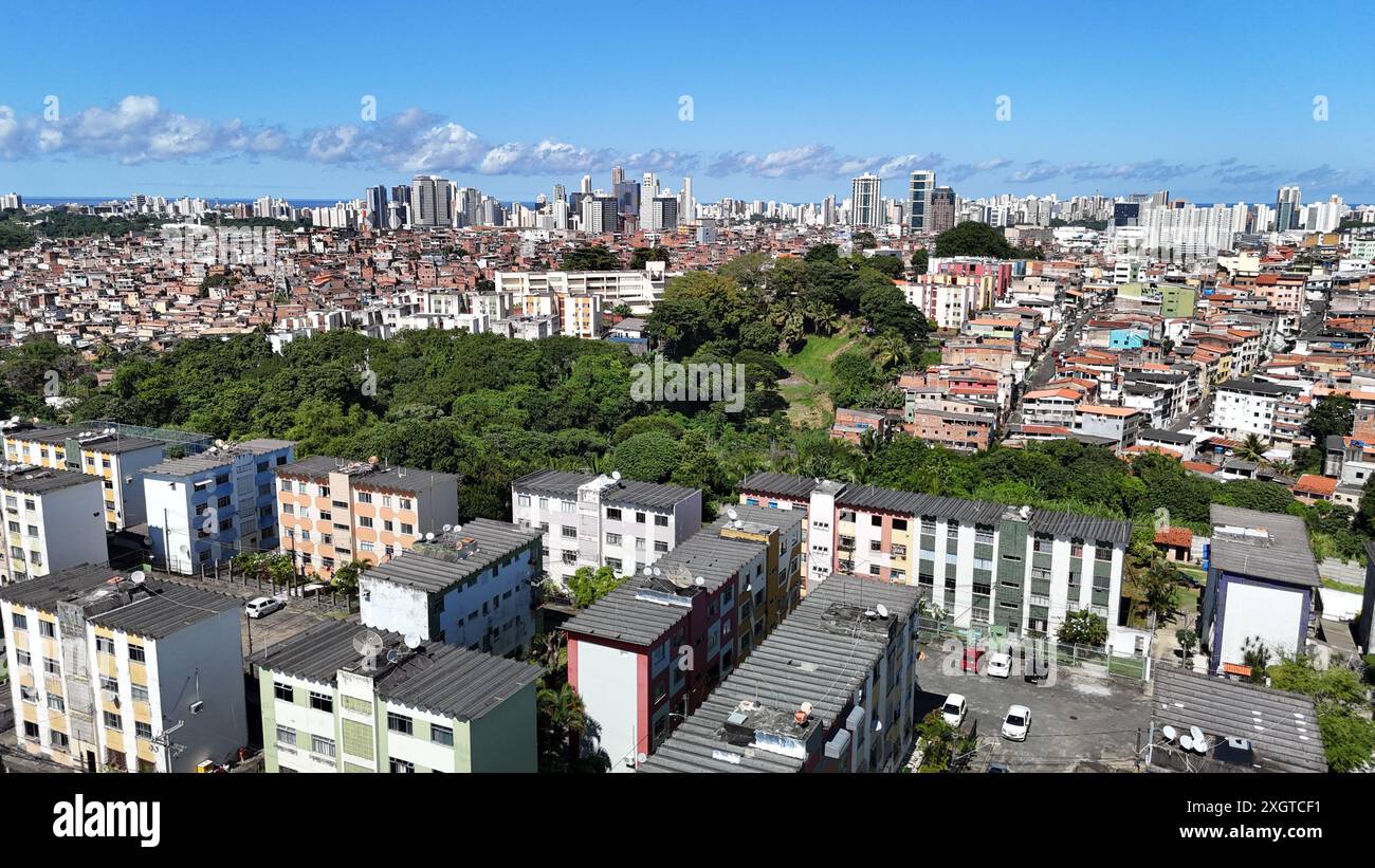 salvador, bahia, brazil - june 29, 2024: aerial view of houses in a ...