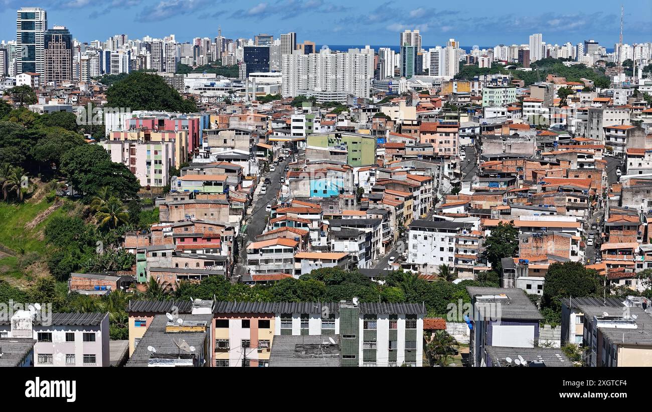 salvador, bahia, brazil - june 29, 2024: aerial view of houses in a ...