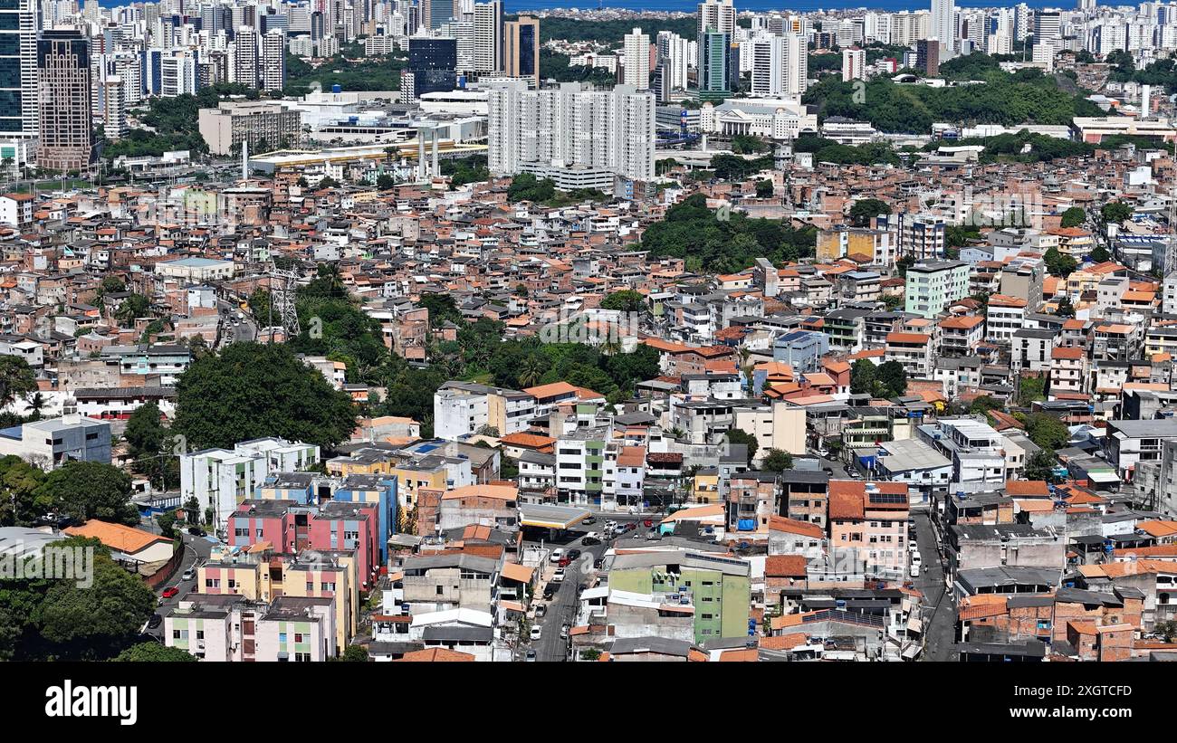 salvador, bahia, brazil - june 29, 2024: aerial view of houses in a ...