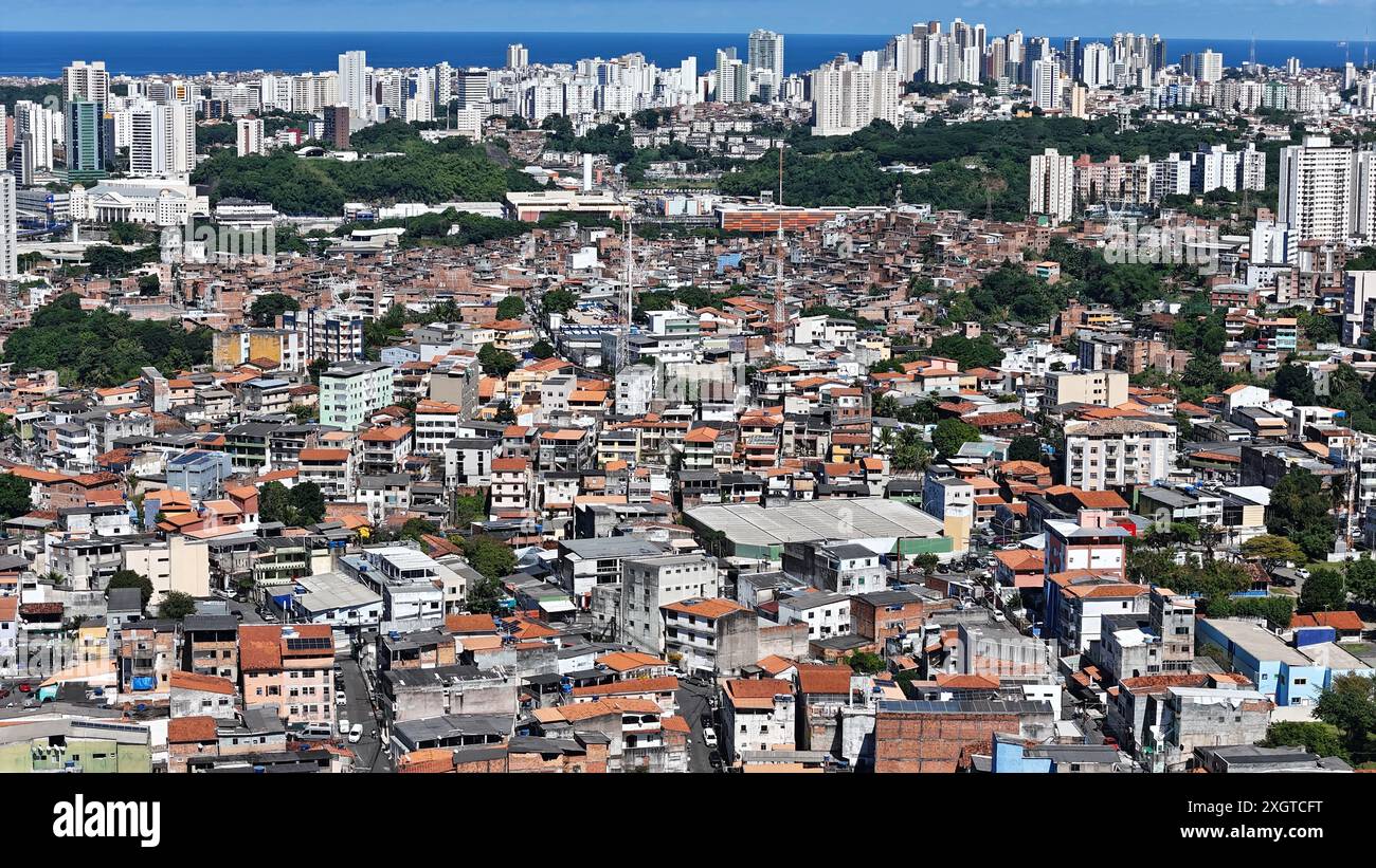 salvador, bahia, brazil - june 29, 2024: aerial view of houses in a ...