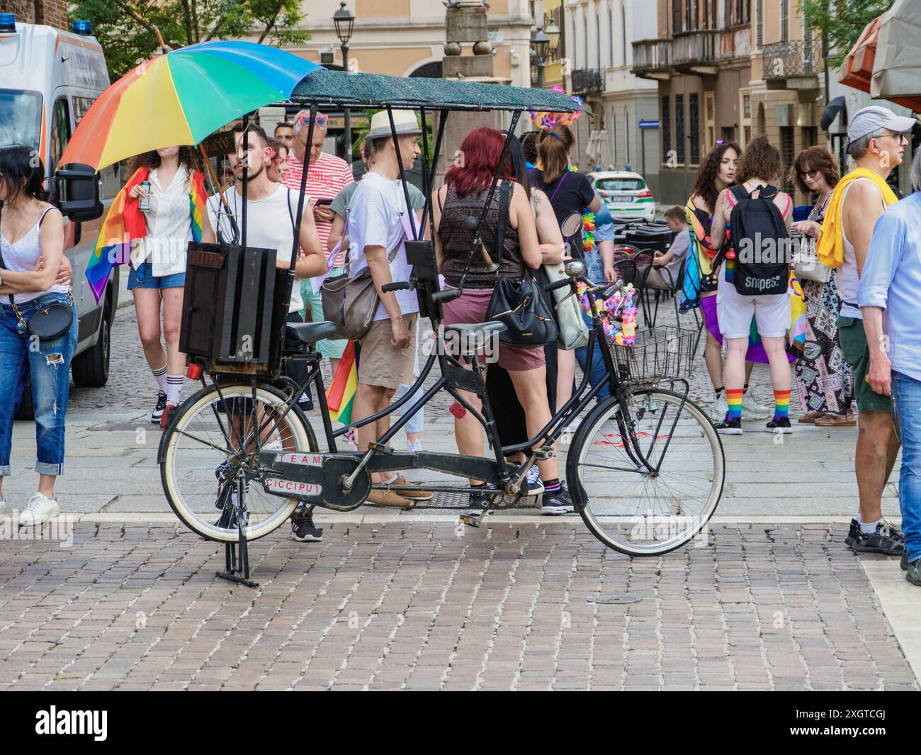 Cremona, Italy - July 6th 2024, Gay Pride lgbt parade, People standing ...