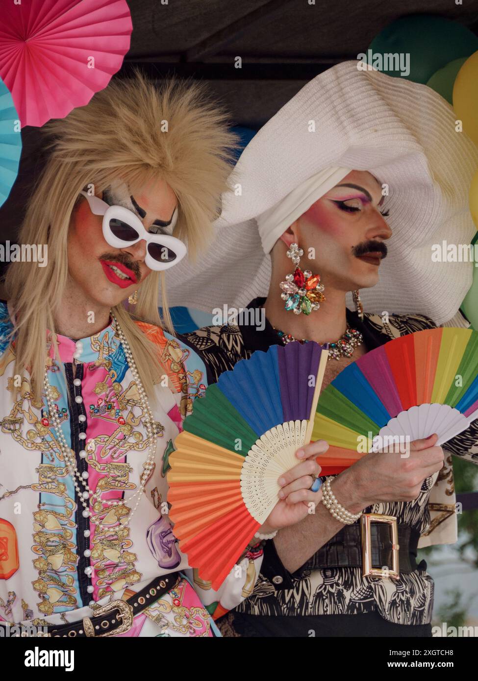 Cremona, Italy - July 6th 2024, Gay Pride lgbt parade, Two drag queens ...