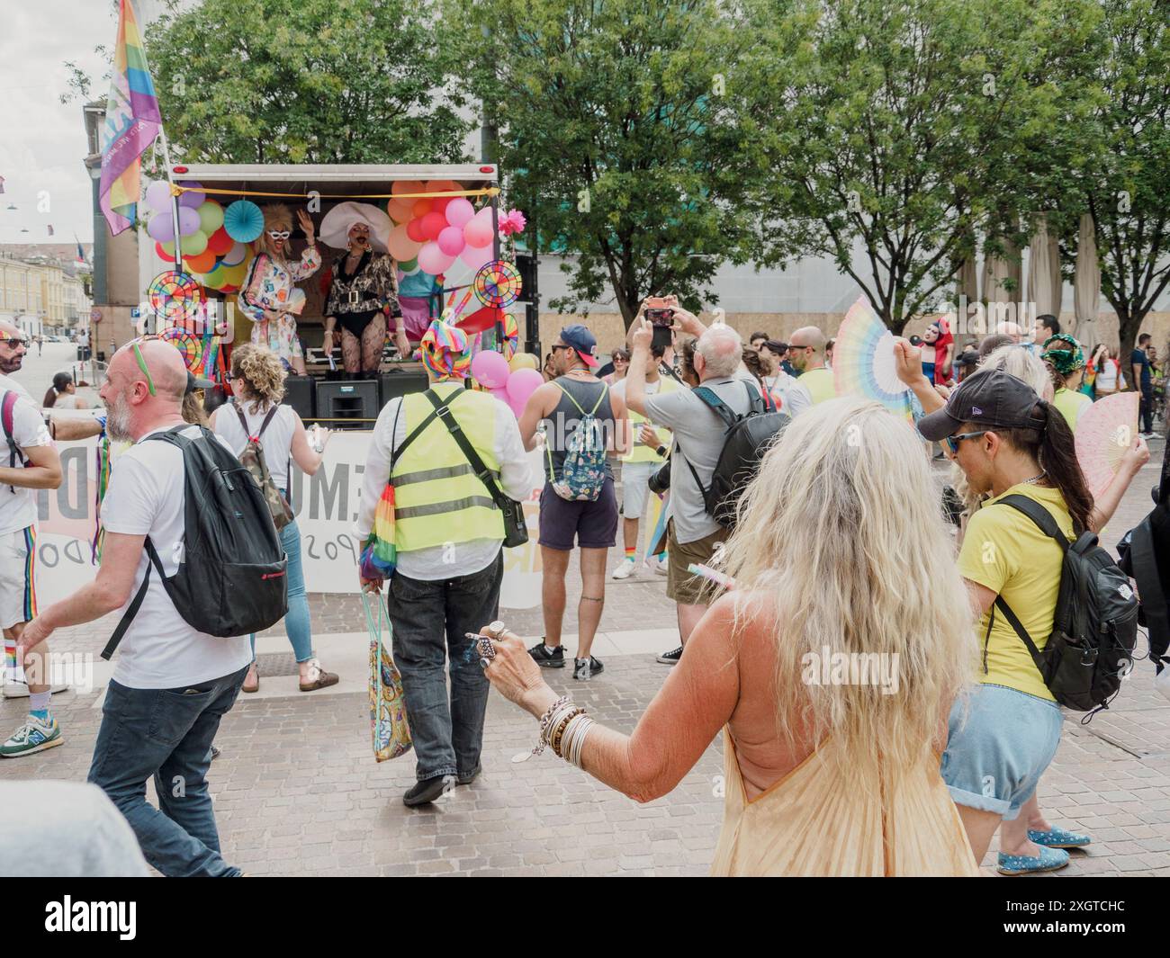 Cremona, Italy - July 6th 2024, Gay Pride lgbt parade, Crowd of people ...