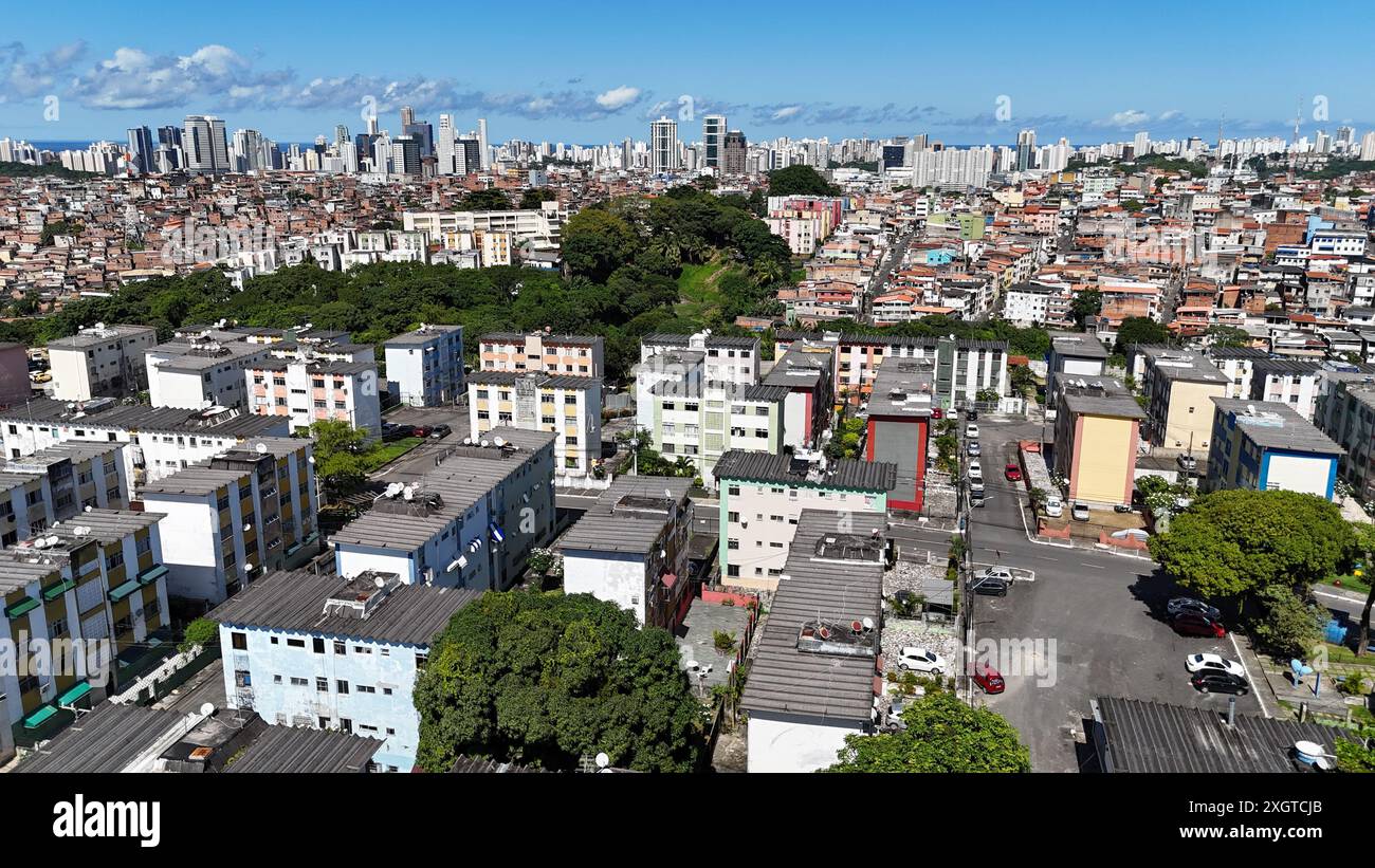 salvador, bahia, brazil - june 29, 2024: aerial view of houses in a ...
