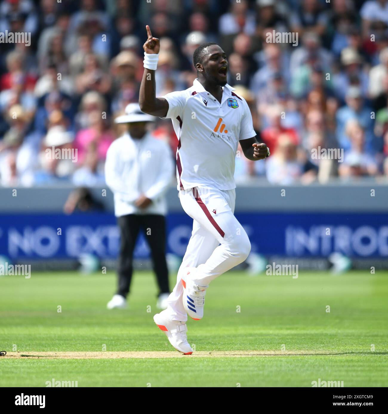 London, England. 10th July 2024. Jayden Seales celebrates taking the ...