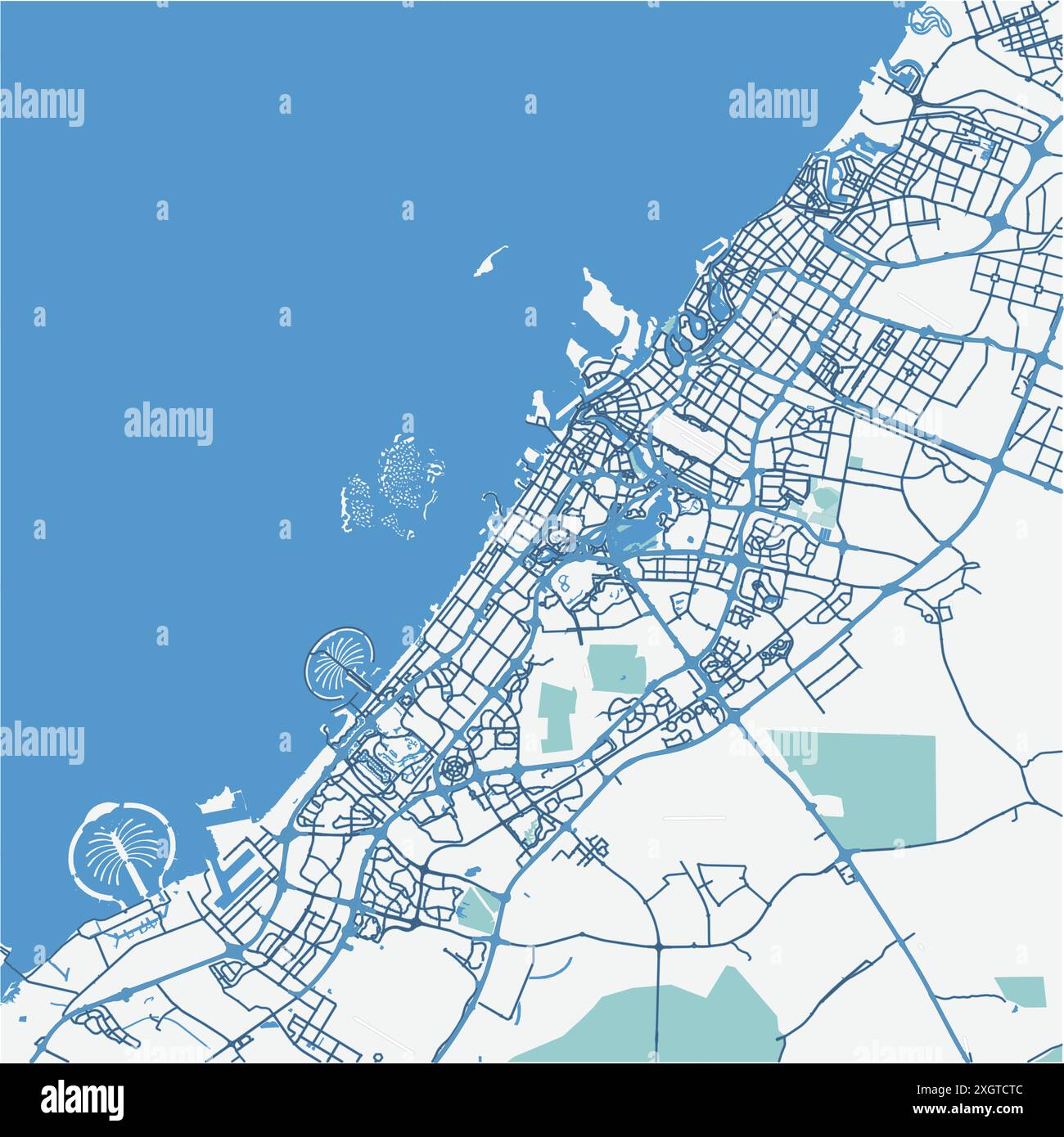 Map of Dubai in United Arab Emirates in blue. Contains layered vector ...