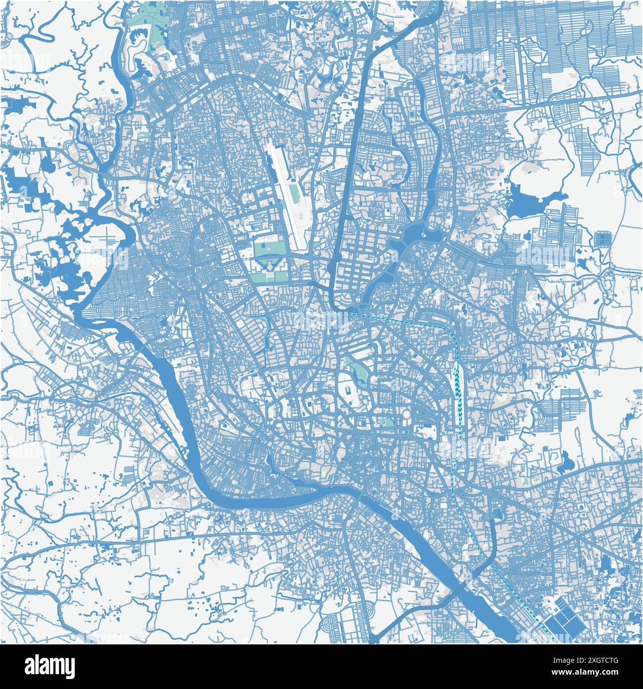 Map of Dhaka in Bangladesh in blue. Contains layered vector with roads water, parks, etc Stock ...