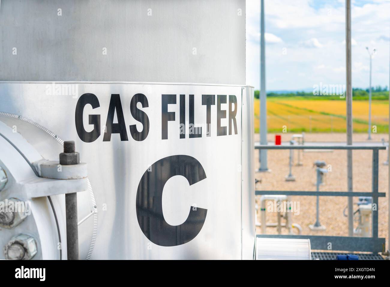 Side of Natural Gas Purification Filter with beautiful landscape in the ...