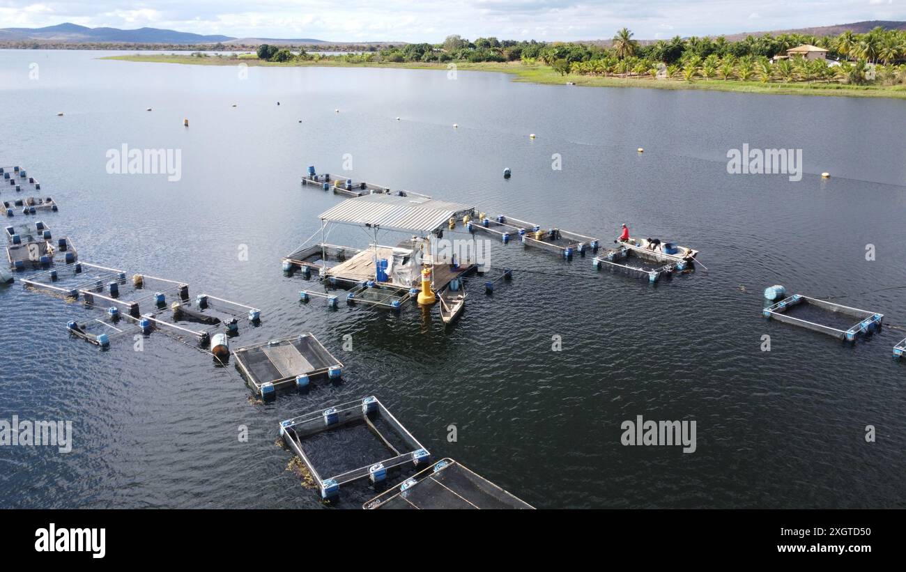 anage, bahia, brazil - july 26, 2024: fish farm in the dam in the city ...