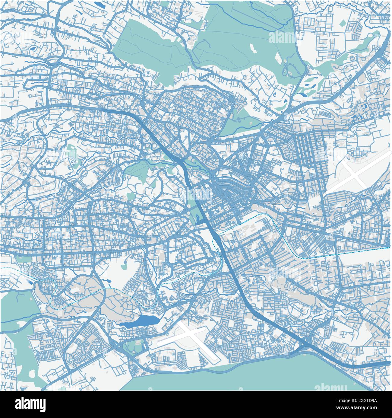 Map of Nairobi in Kenya in blue. Contains layered vector with roads ...