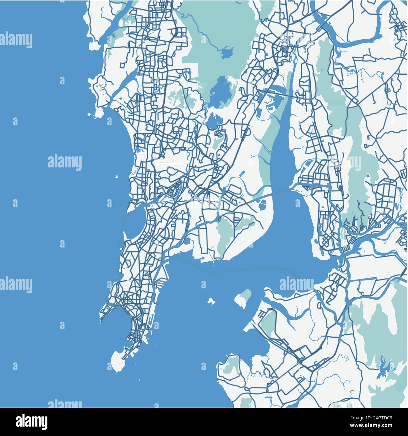 Map of Mumbai in India in blue. Contains layered vector with roads water, parks, etc Stock ...