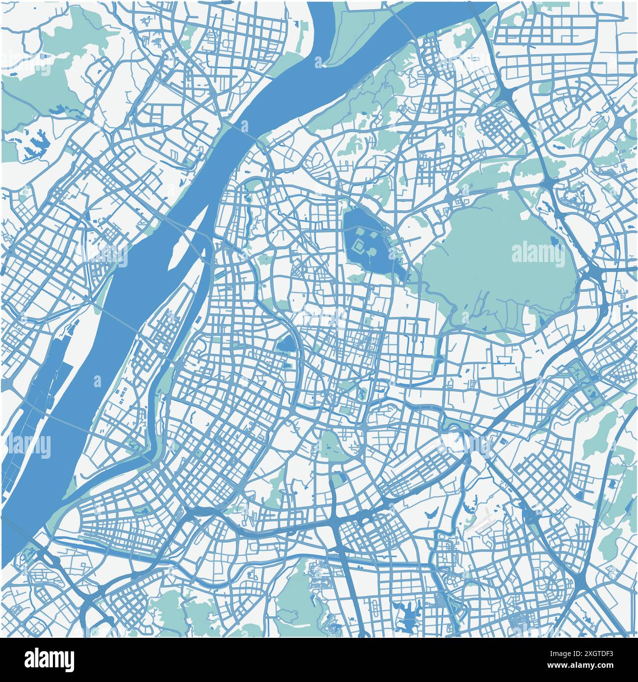 Map of Nanjing in China in blue. Contains layered vector with roads water, parks, etc Stock ...