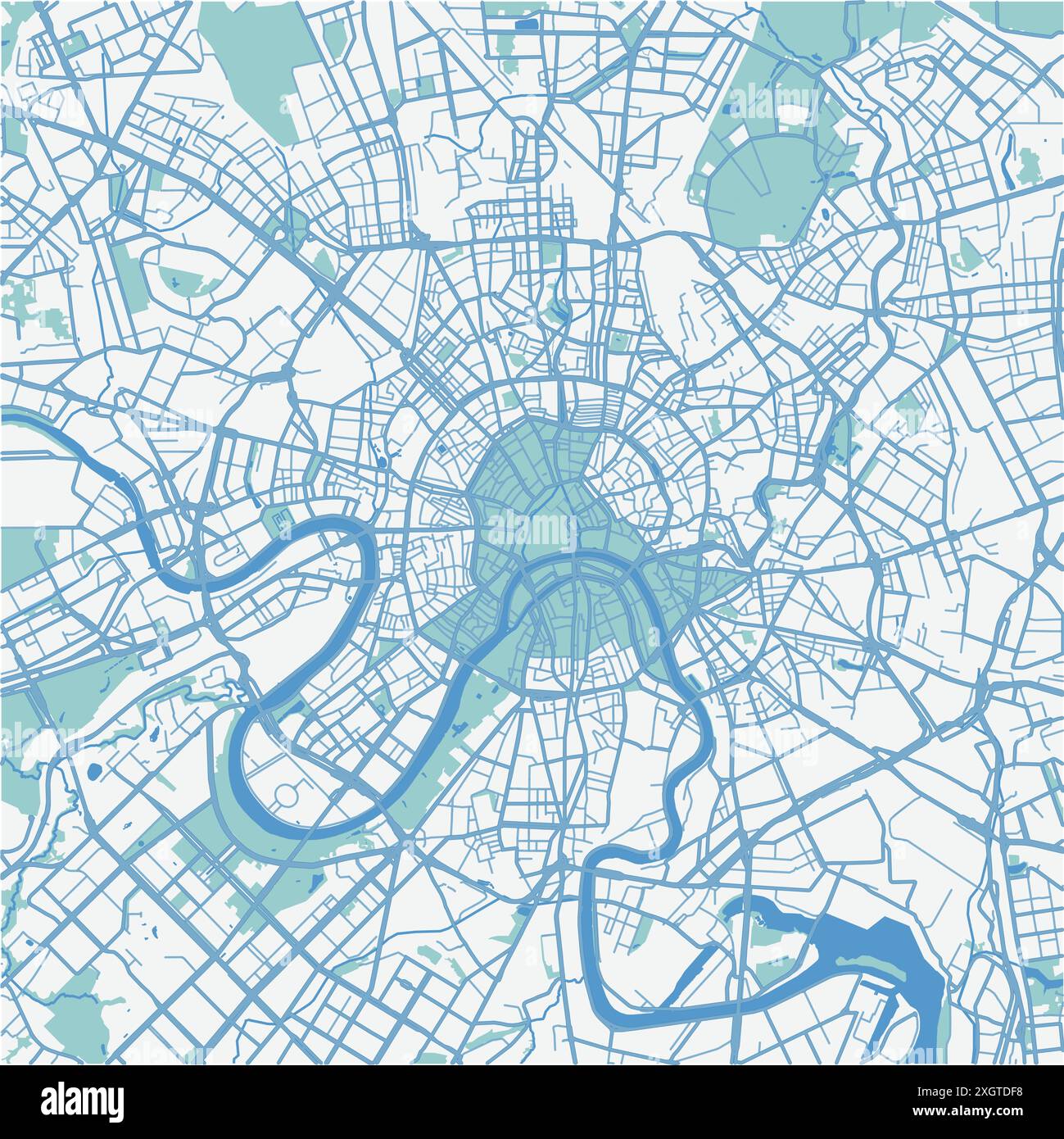 Map of Moscow in Russia in blue. Contains layered vector with roads water, parks, etc Stock ...