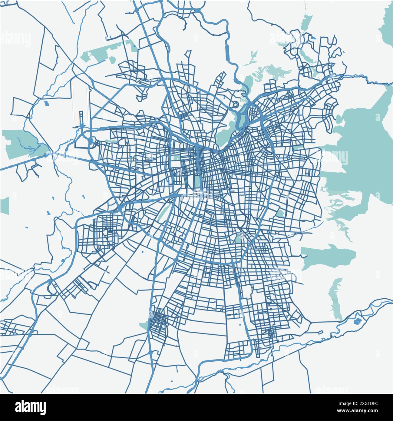 Map of Santiago in Chile in blue. Contains layered vector with roads ...