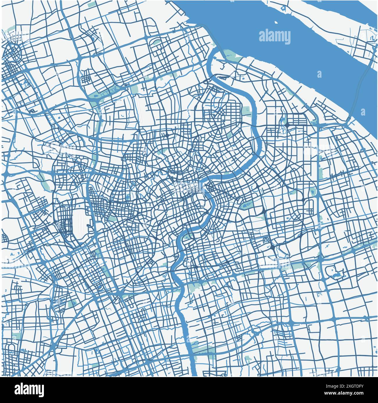 Map of Shanghai in China in blue. Contains layered vector with roads water, parks, etc Stock ...