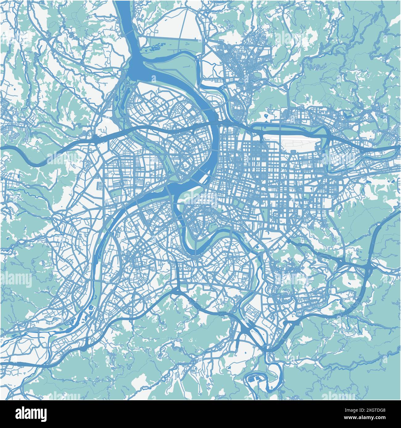 Map of Taipei in Taiwan in blue. Contains layered vector with roads ...