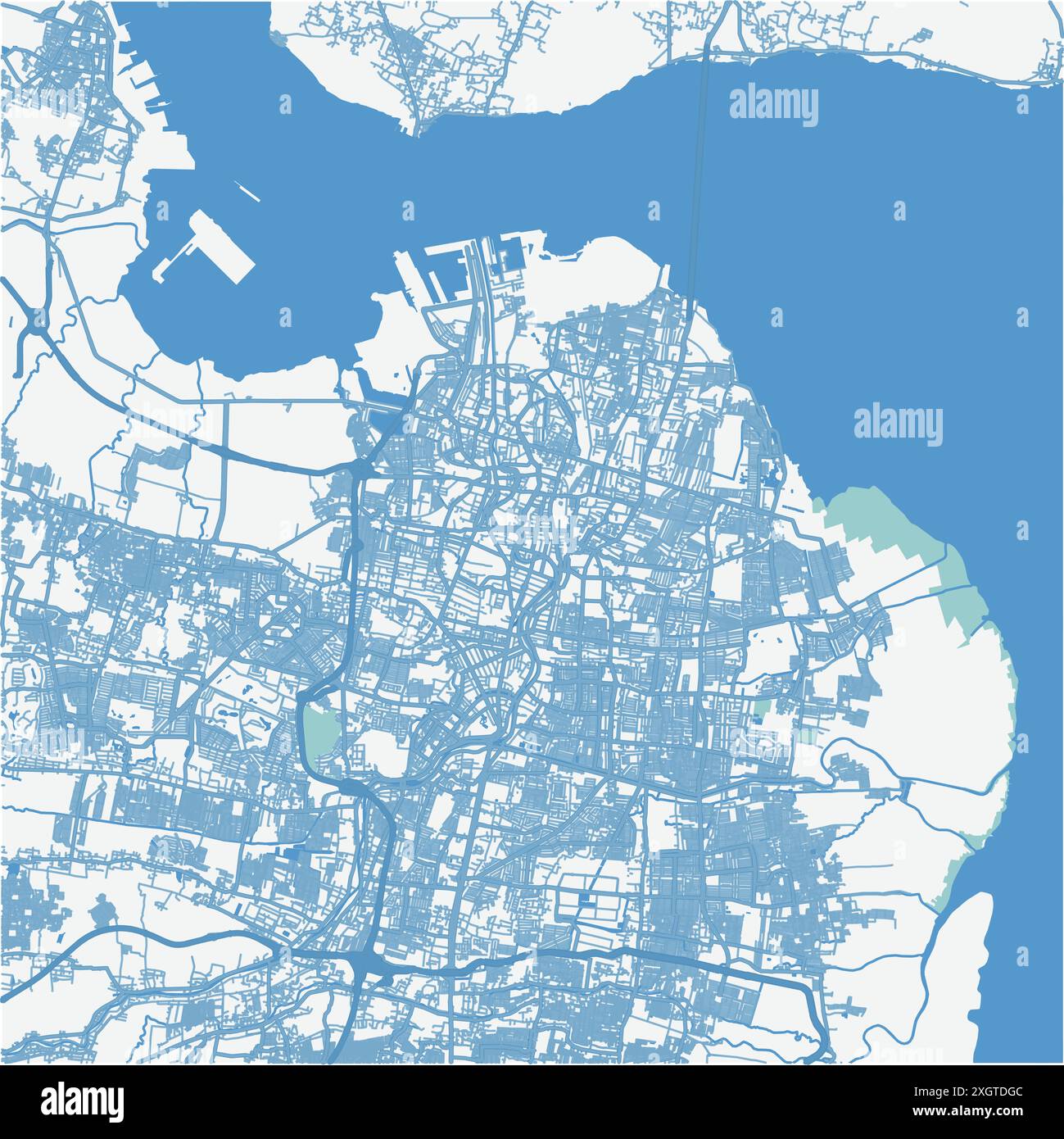 Map of Surabaya in Indonesia in blue. Contains layered vector with ...
