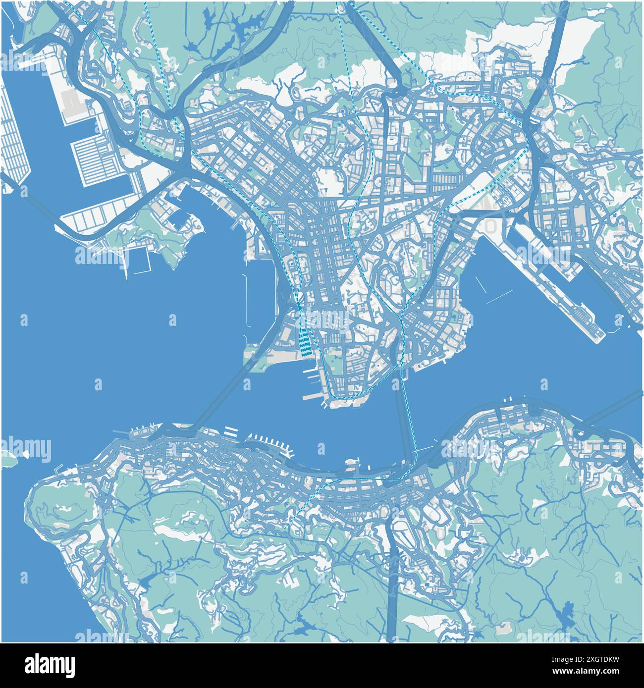 Map of Hong Kong in China in blue. Contains layered vector with roads water, parks, etc Stock ...