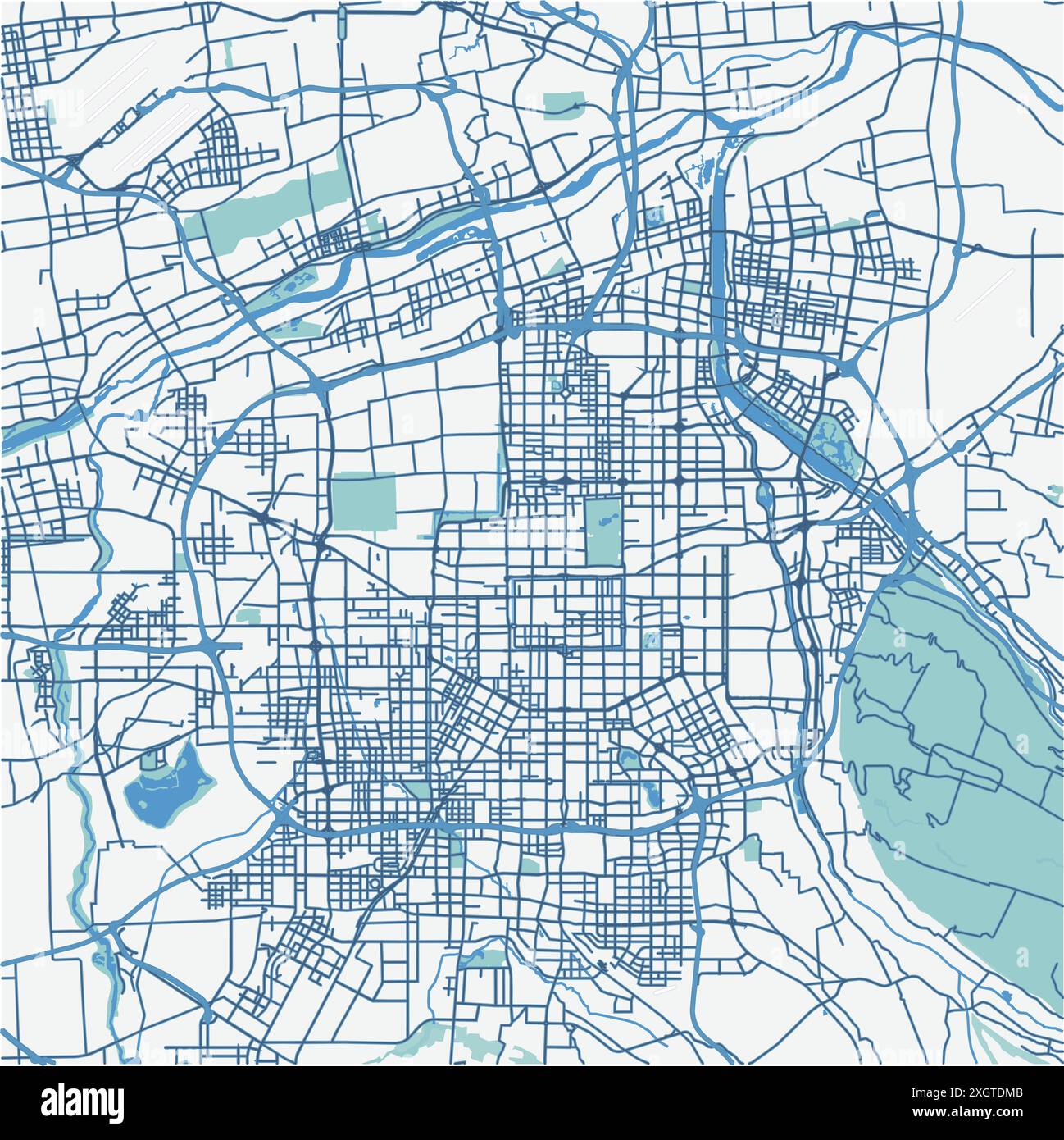 Map of Xi in an in blue. Contains layered vector with roads water, parks, etc Stock Vector Image ...