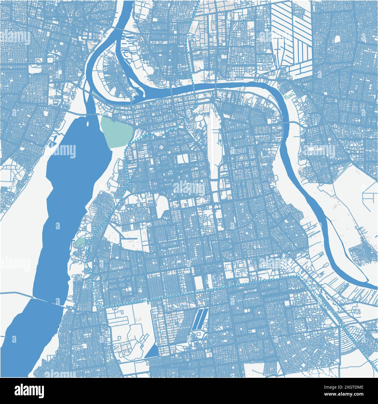 Map of Khartoum in Sudan in blue. Contains layered vector with roads ...