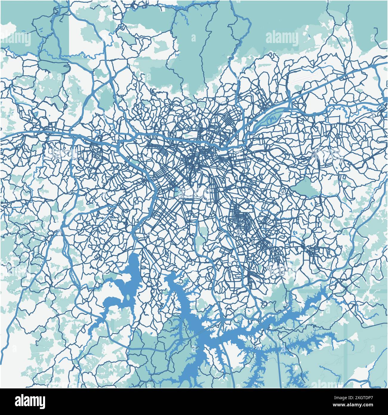 Map of Sao Paulo in Brazil in blue. Contains layered vector with roads ...