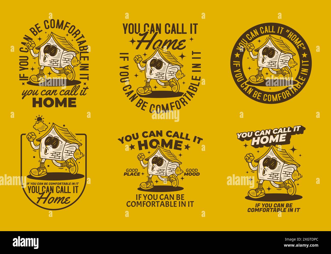 Walking house mascot character illustration in vintage retro style ...