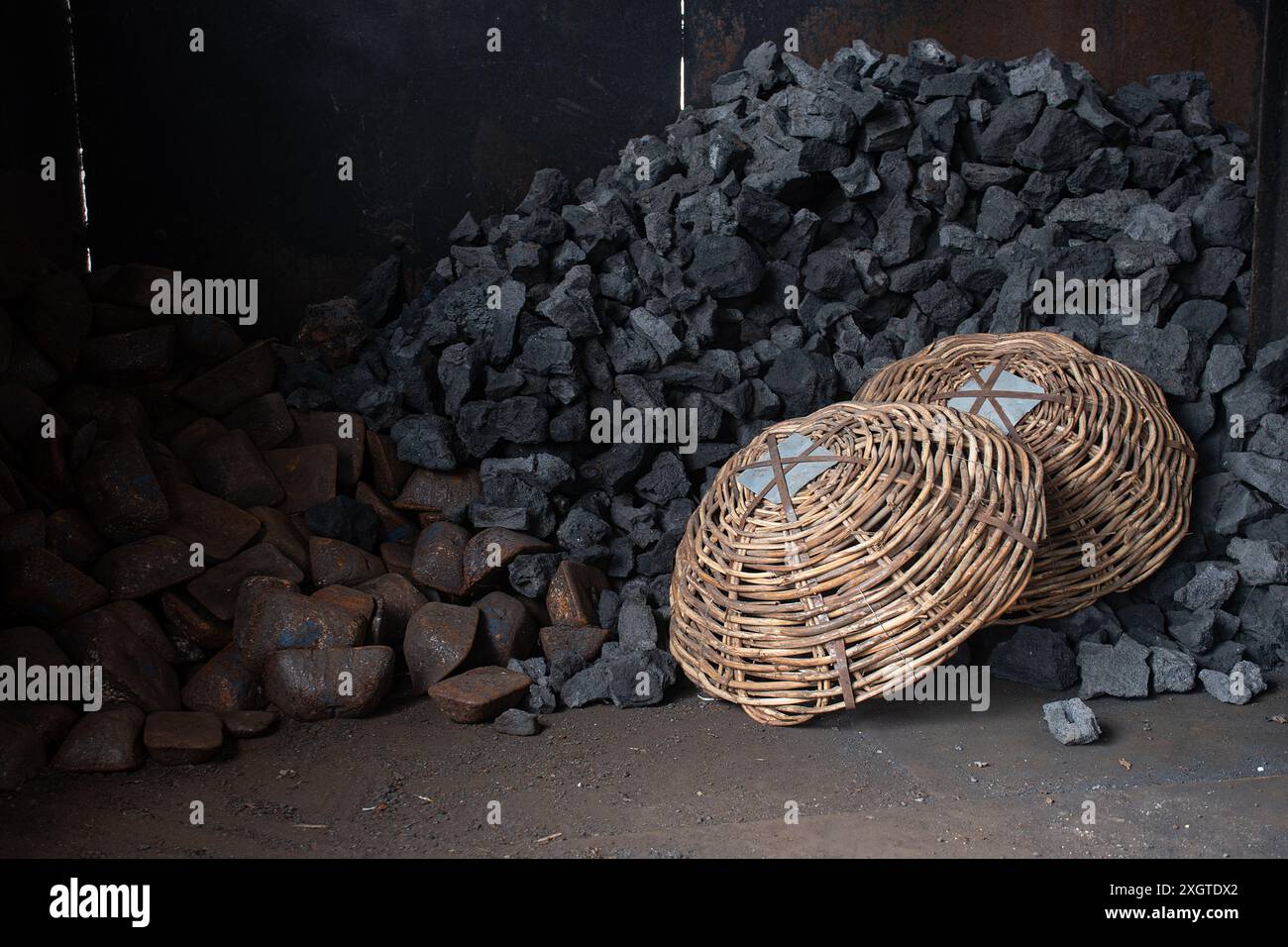 Rustic Wicker Baskets, Pig-Iron and Hard-Coke Coal in an Industrial ...