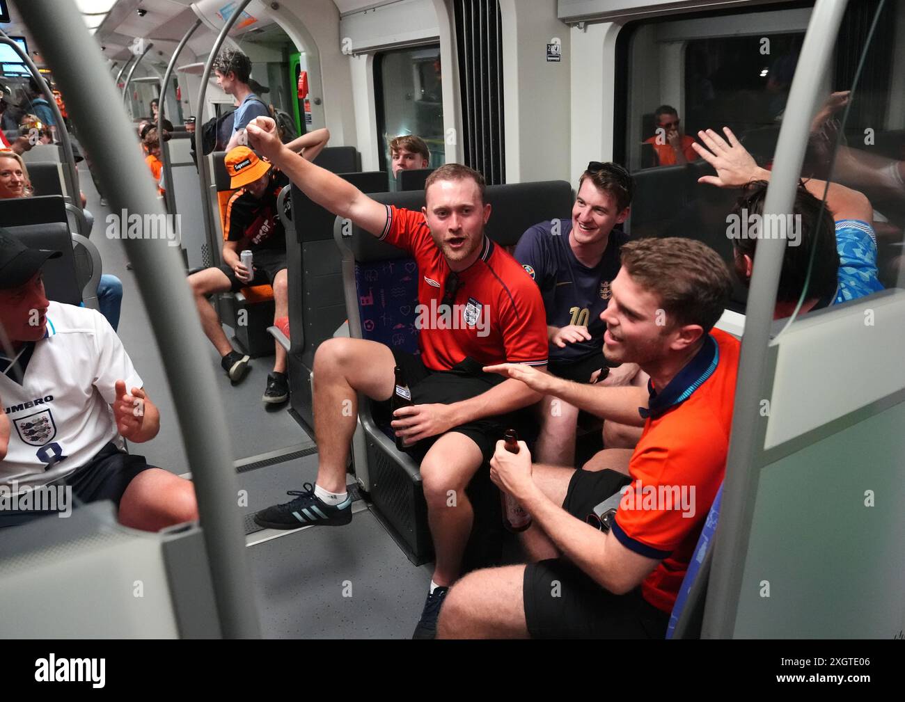 England fans on the train ahead of the UEFA Euro 2024, semi-final match ...