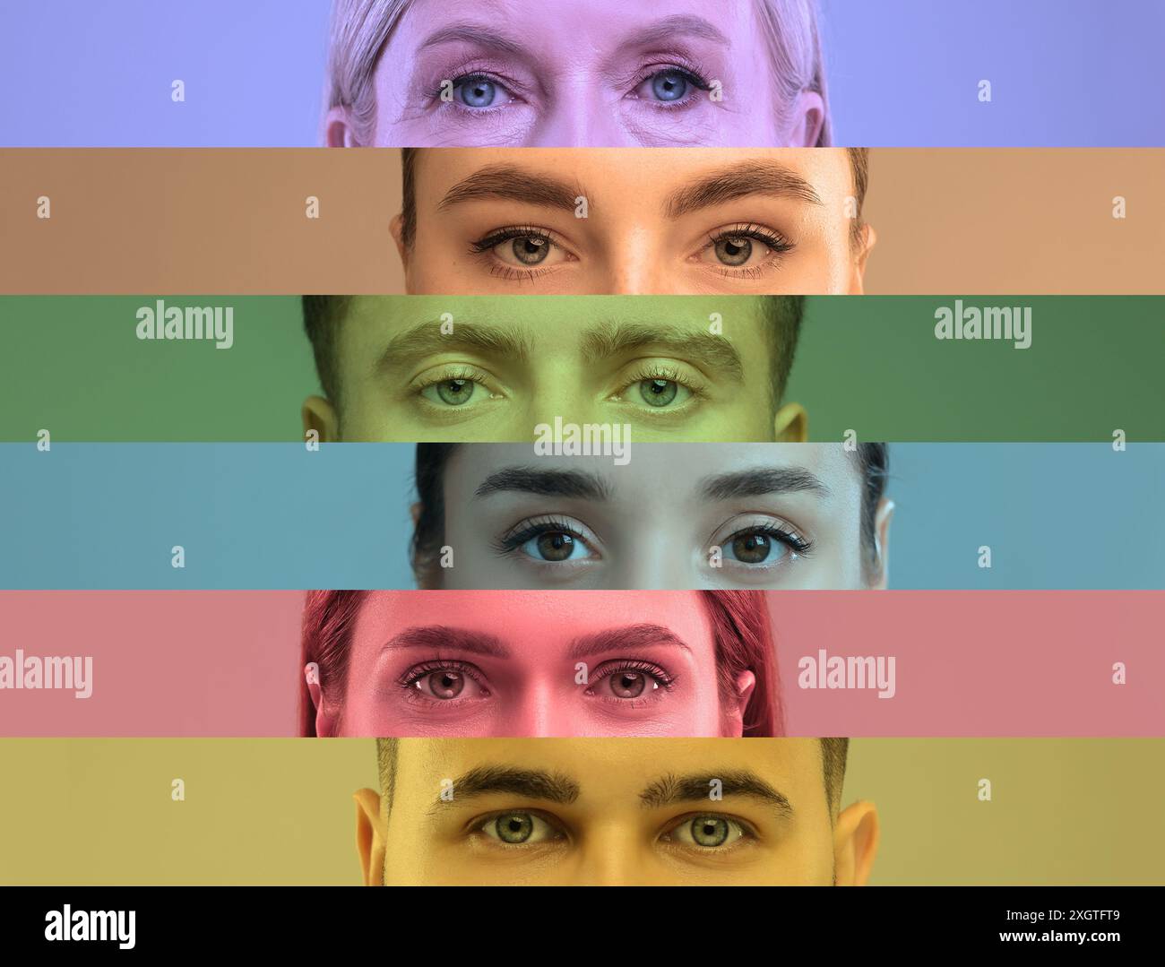 Different women and men, closeup. Collage of color toned photos Stock ...