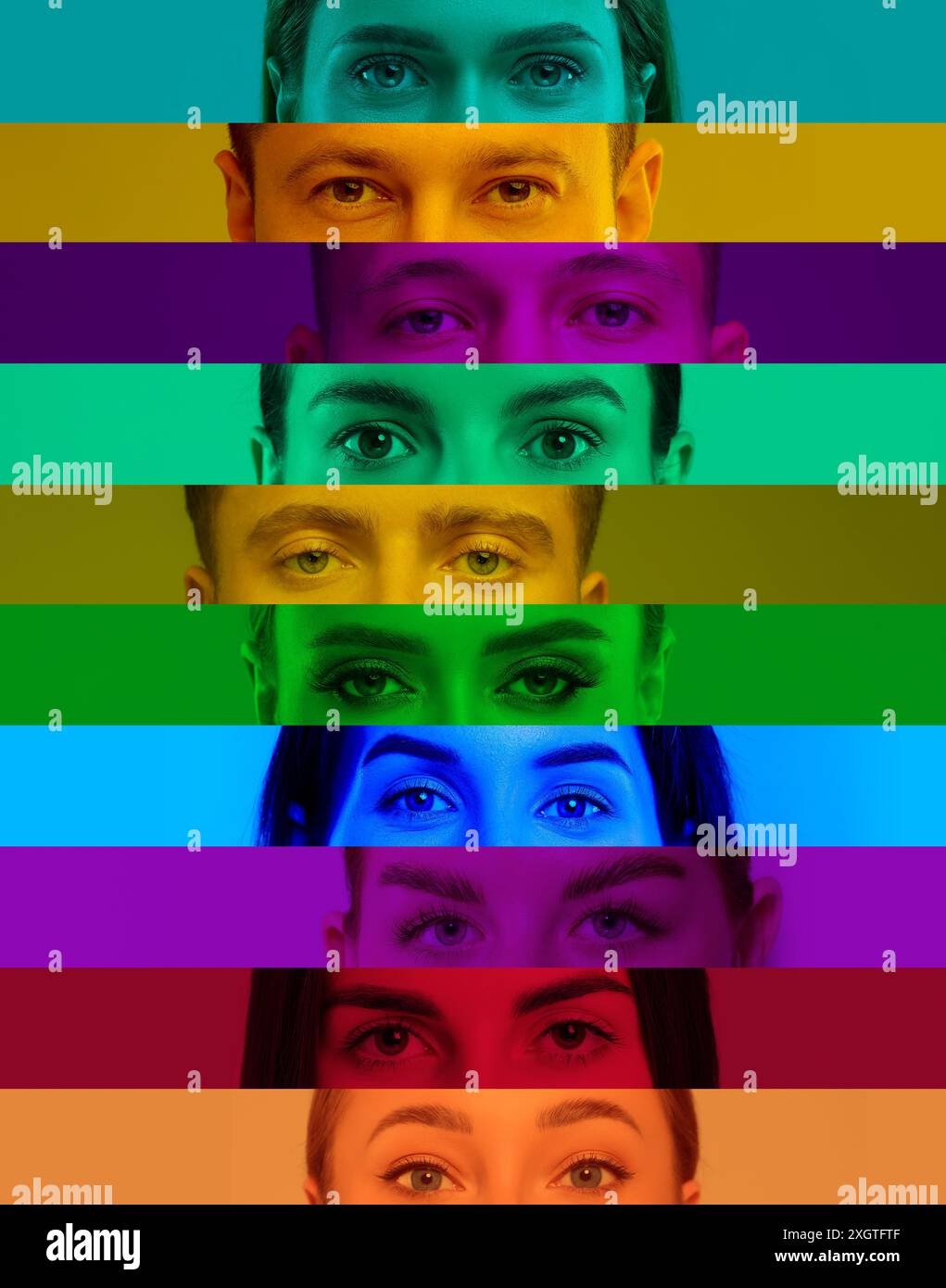 Different women and men, closeup. Collage of color toned photos Stock ...