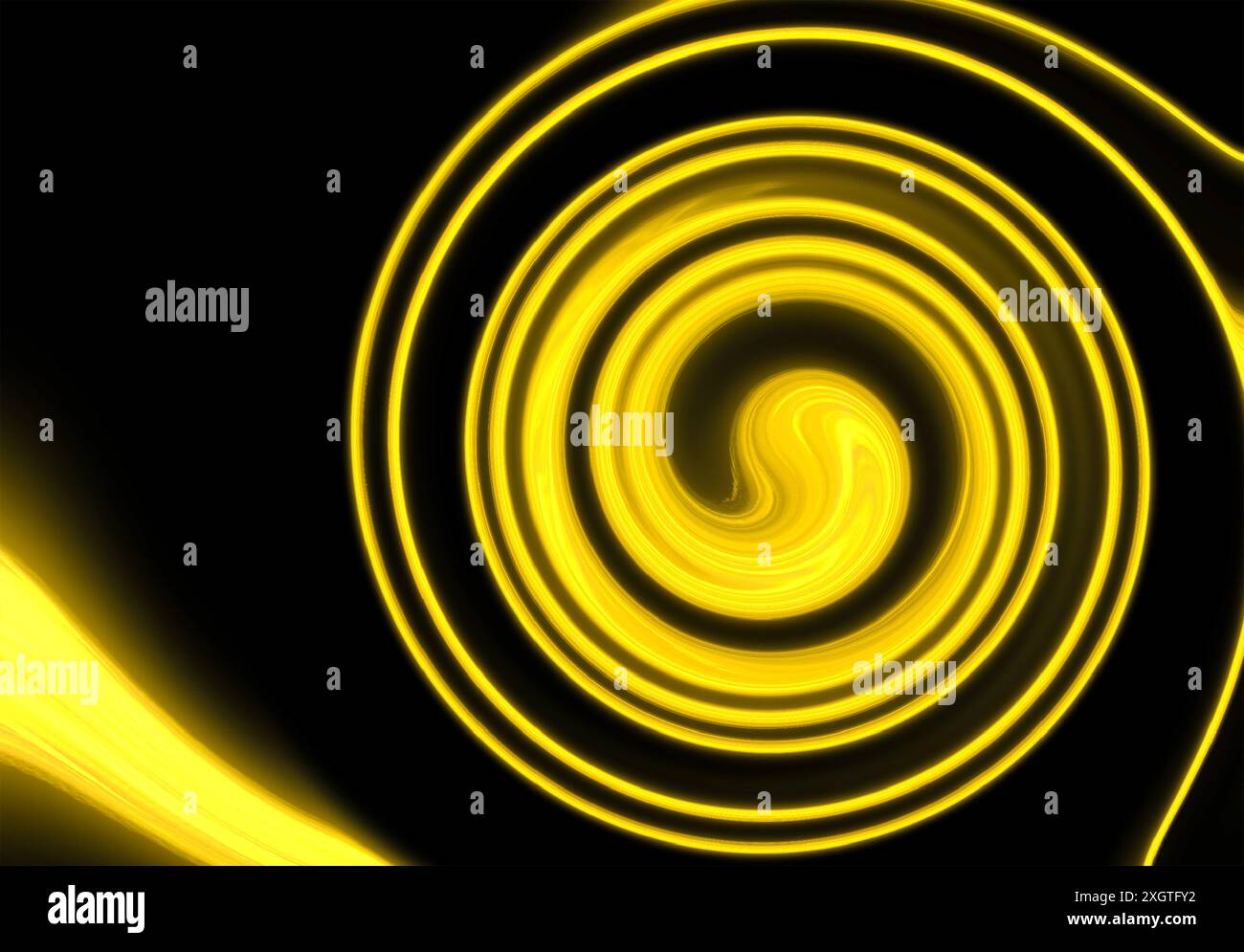 Bright yellow light line twisted in spiral on black background Stock ...