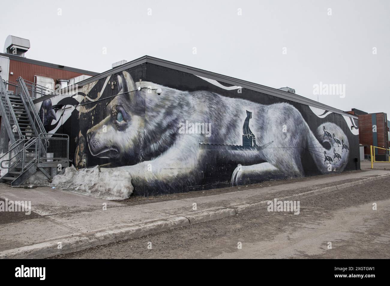 Sled dog and musher mural at Qikiqtani General Hospital in Iqaluit ...