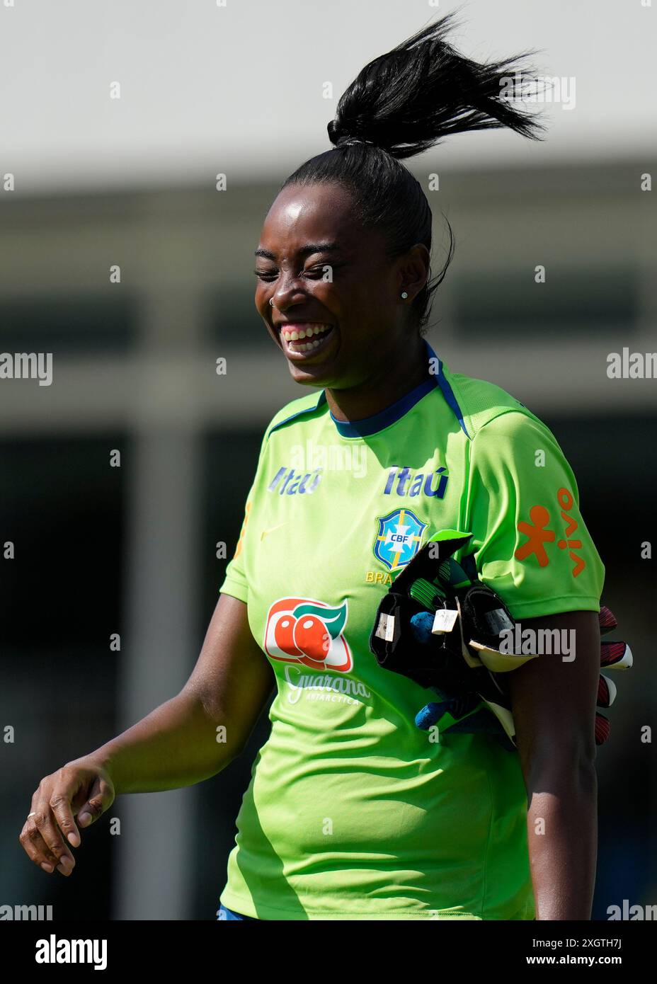 Brazilian goalkeeper Tina arrives for team practice at the Granja ...