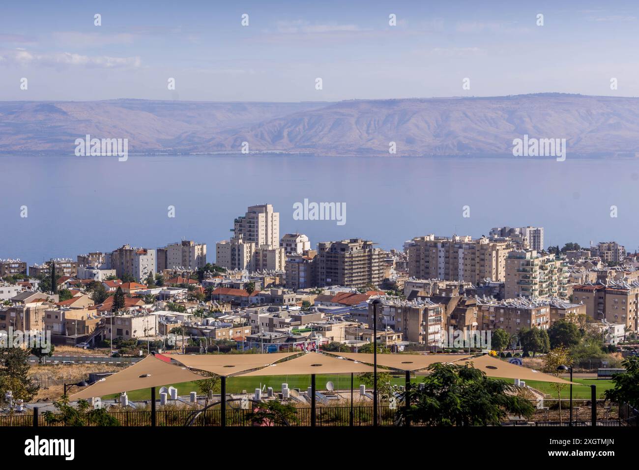 The panorama view of Tiberias, the Israeli city on the Sea of Galilee ...