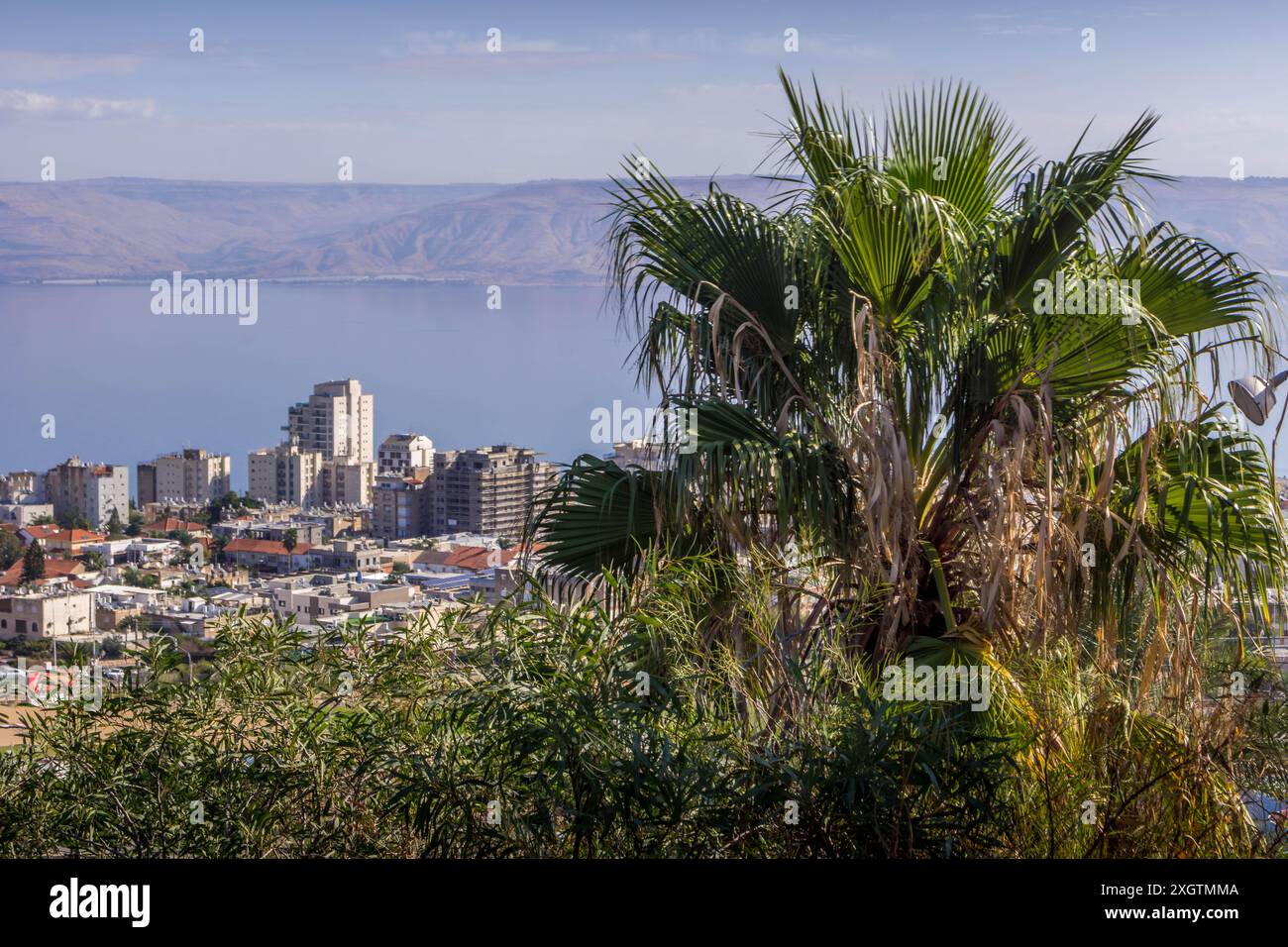 The panorama view of Tiberias, the Israeli city on the Sea of Galilee ...