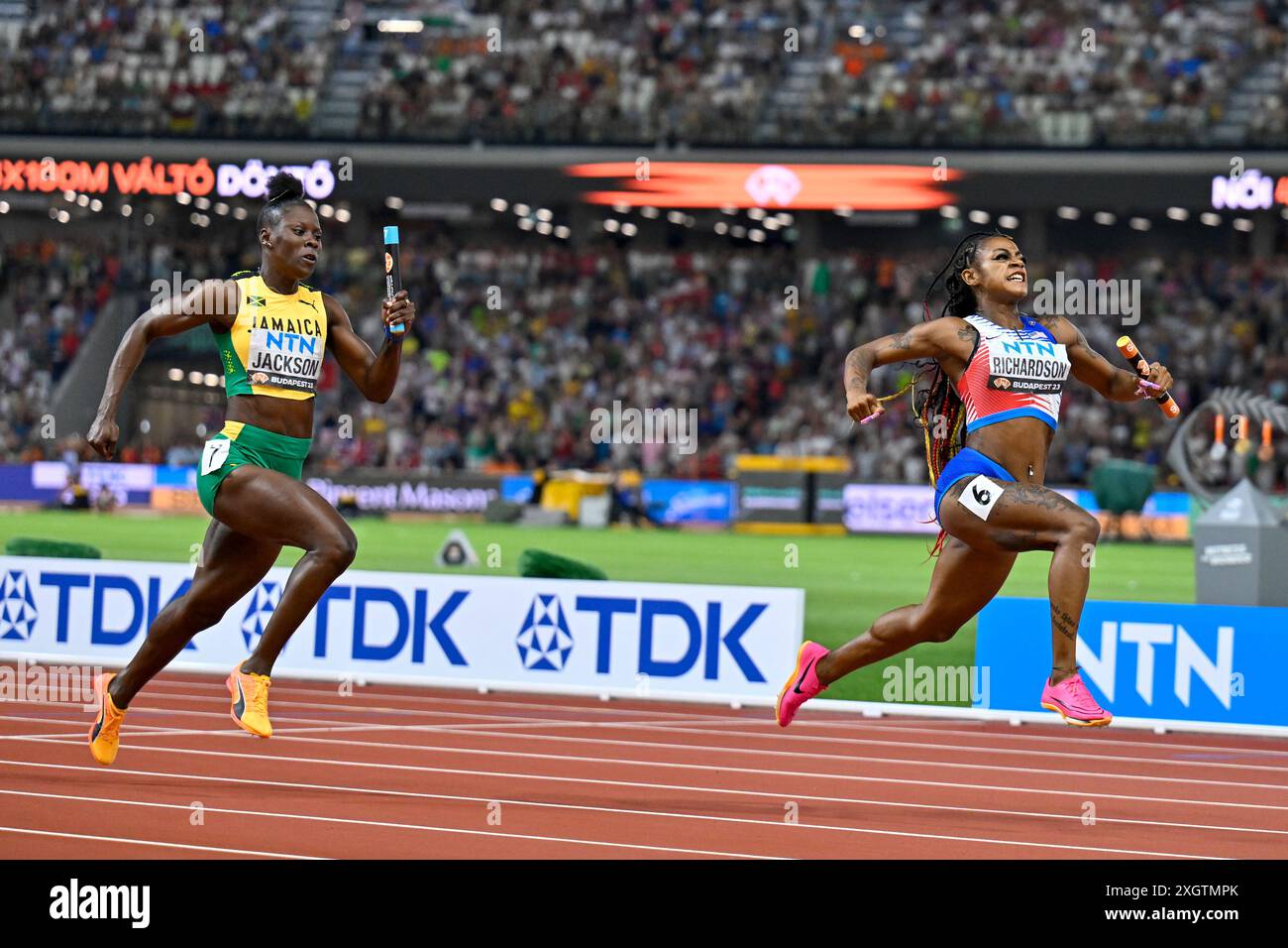 FILE = Sha'Carri Richardson, of the United States celebrates anchoring ...