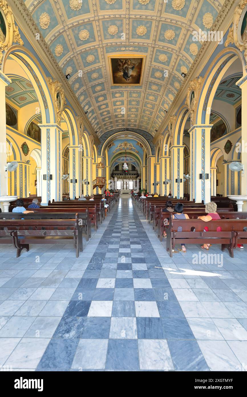 491 Central aisle leading to the main altarpiece with marble flooring ...