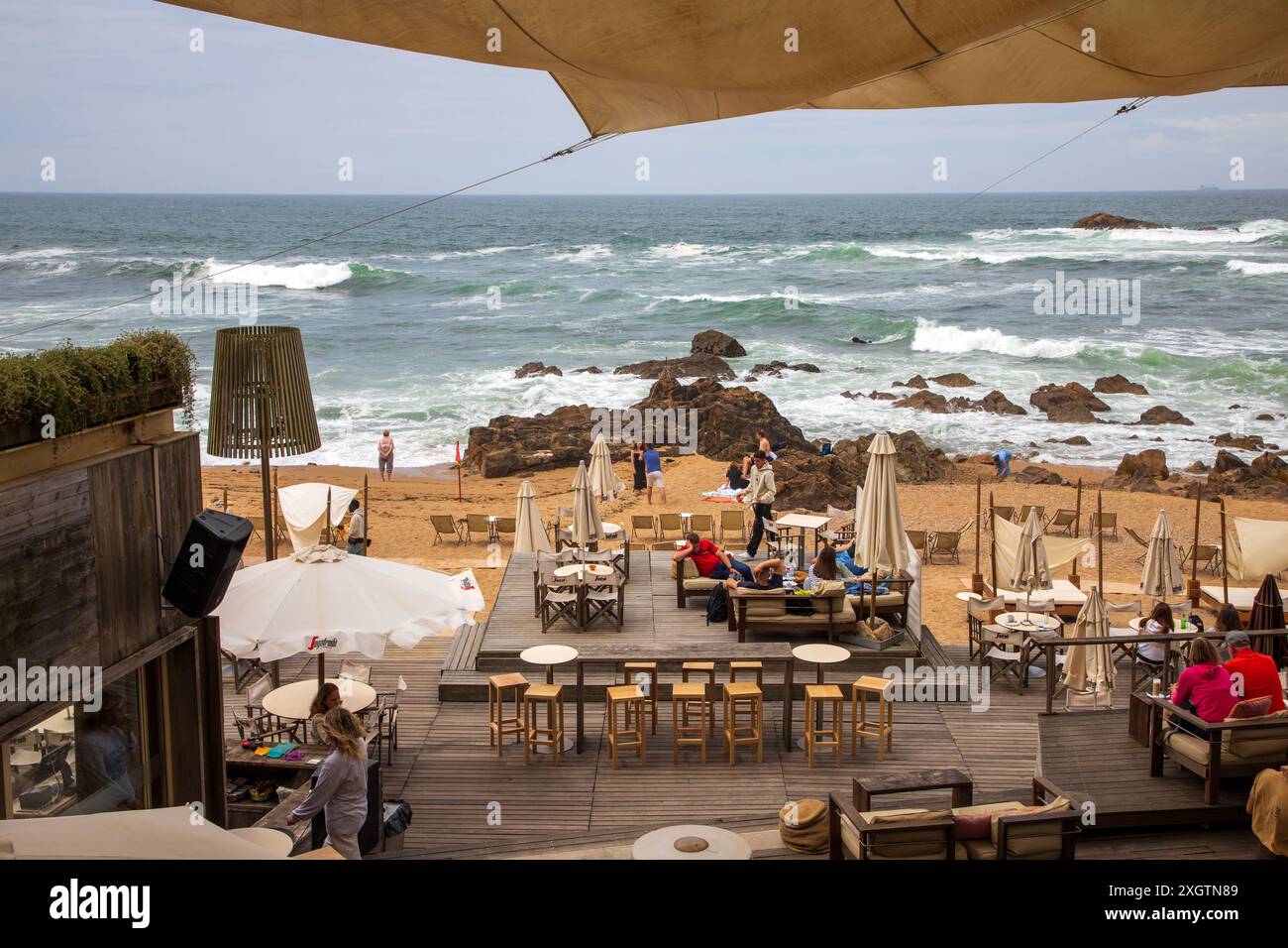 Porto, Portugal - 16th June 2024; Beach bar along the rugged coast near ...