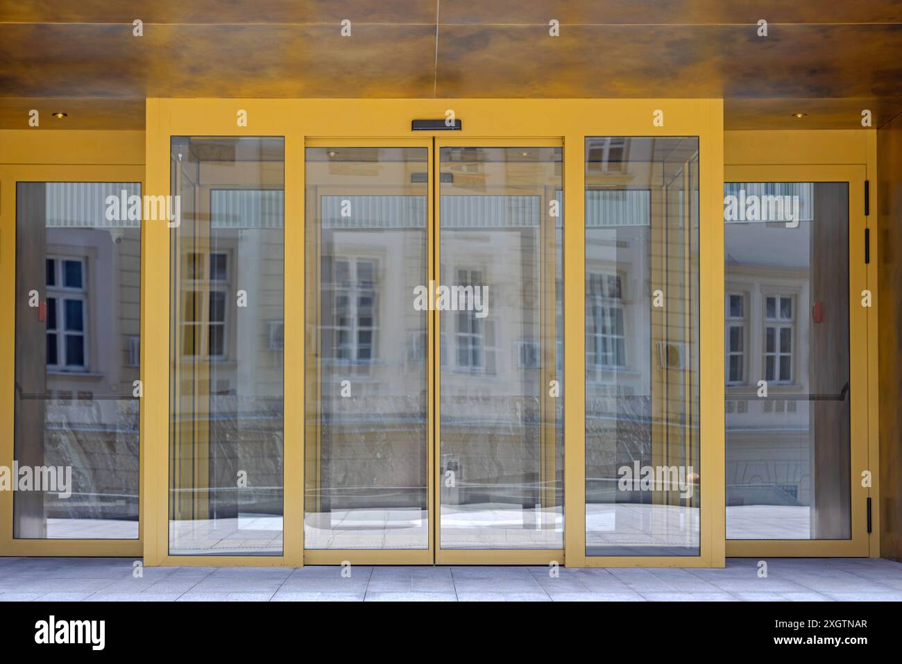 Automatic Sliding Doors Golden Entrance to Modern Office Building Stock ...